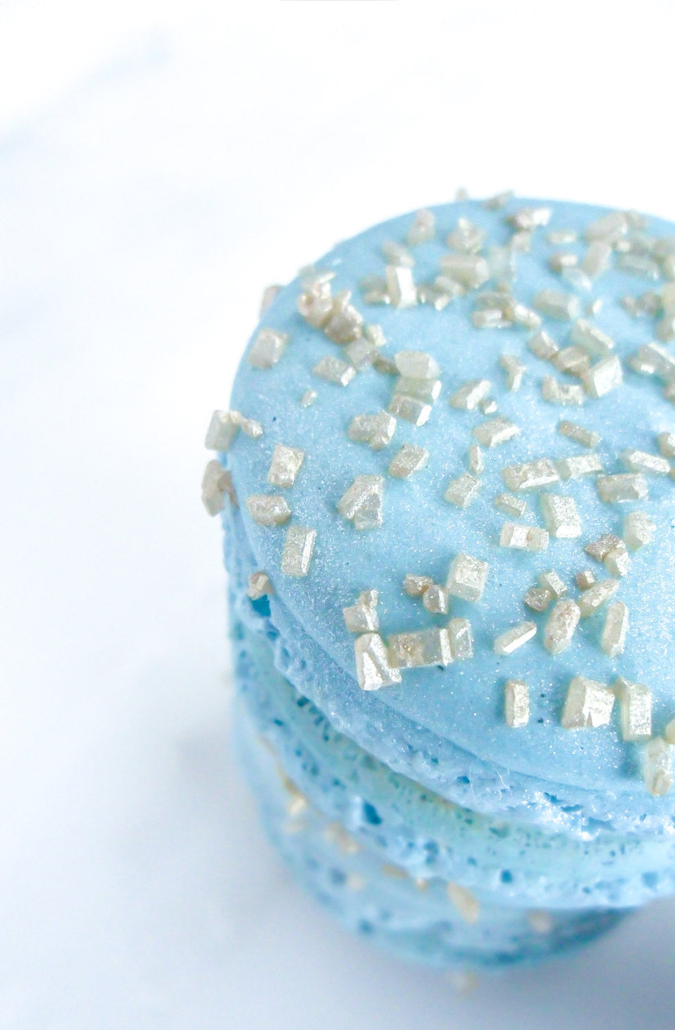 Elegant Baby Blue French Macarons With Gold Glitter Sugar Crystals & M ...