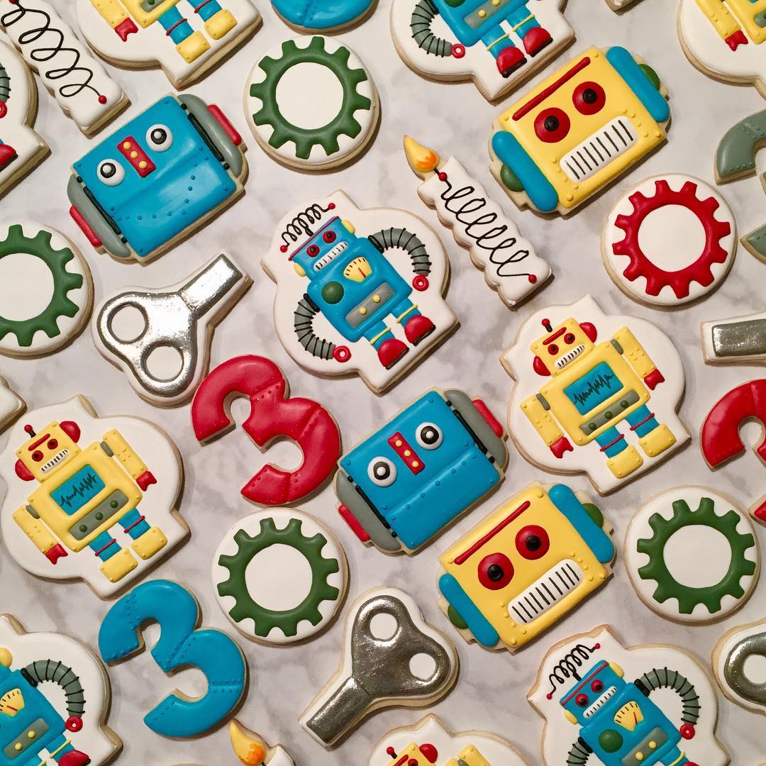 Retro Robot Birthday Party Iced Sugar Cookies — The Iced Sugar Cookie