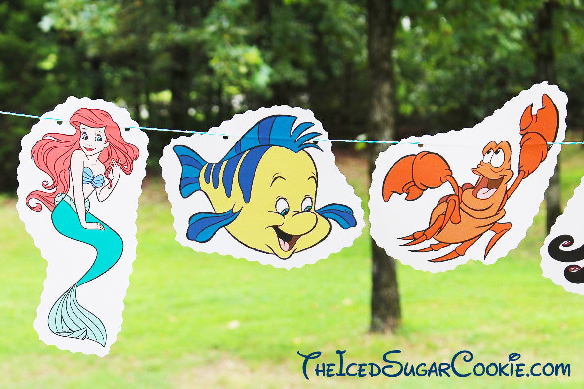 DIY The Little Mermaid Birthday Party Flag Hanging Banner Ideas- Ariel ...